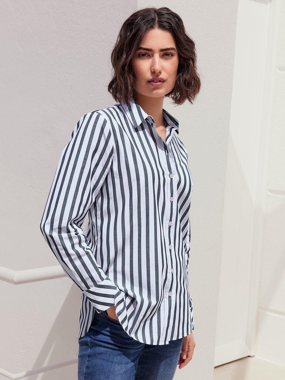 Peter Hahn - Blouse van 100% katoen - wit/donkerblauw