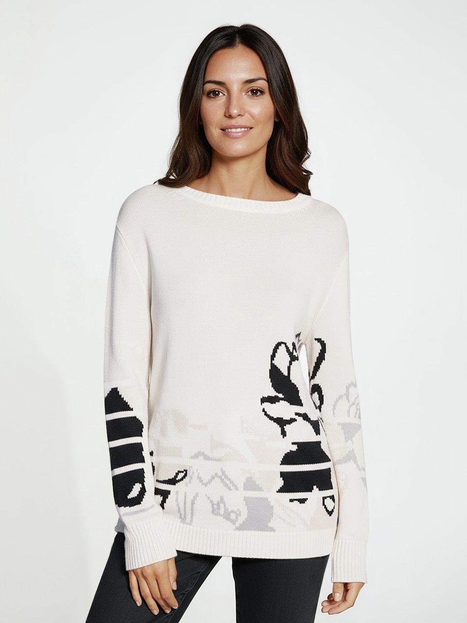 BASLER - Rundhals-Pullover - Perlweiß/Multicolor