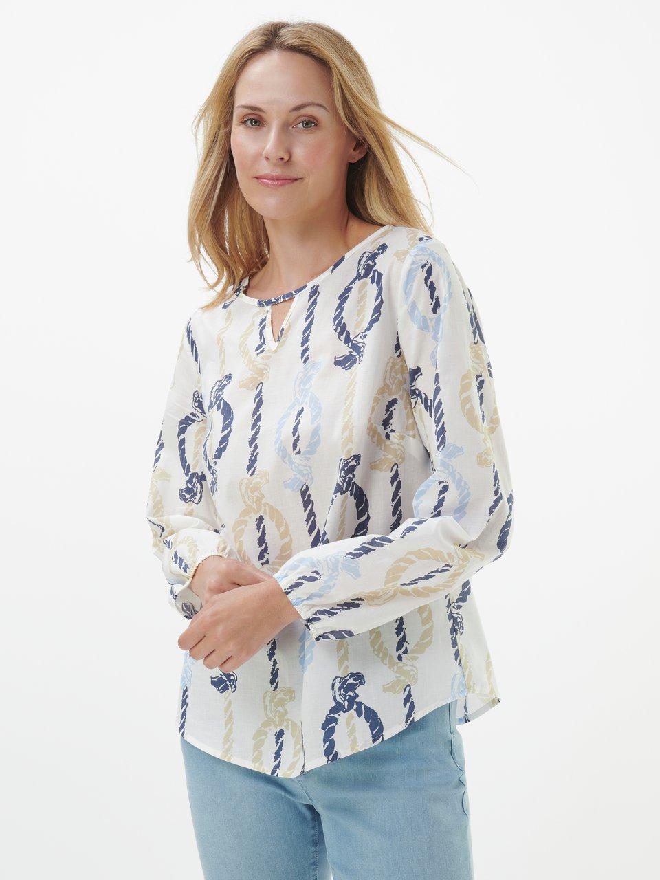 Peter Hahn - Blouse met ronde halslijn - wit/blauw/multicolour