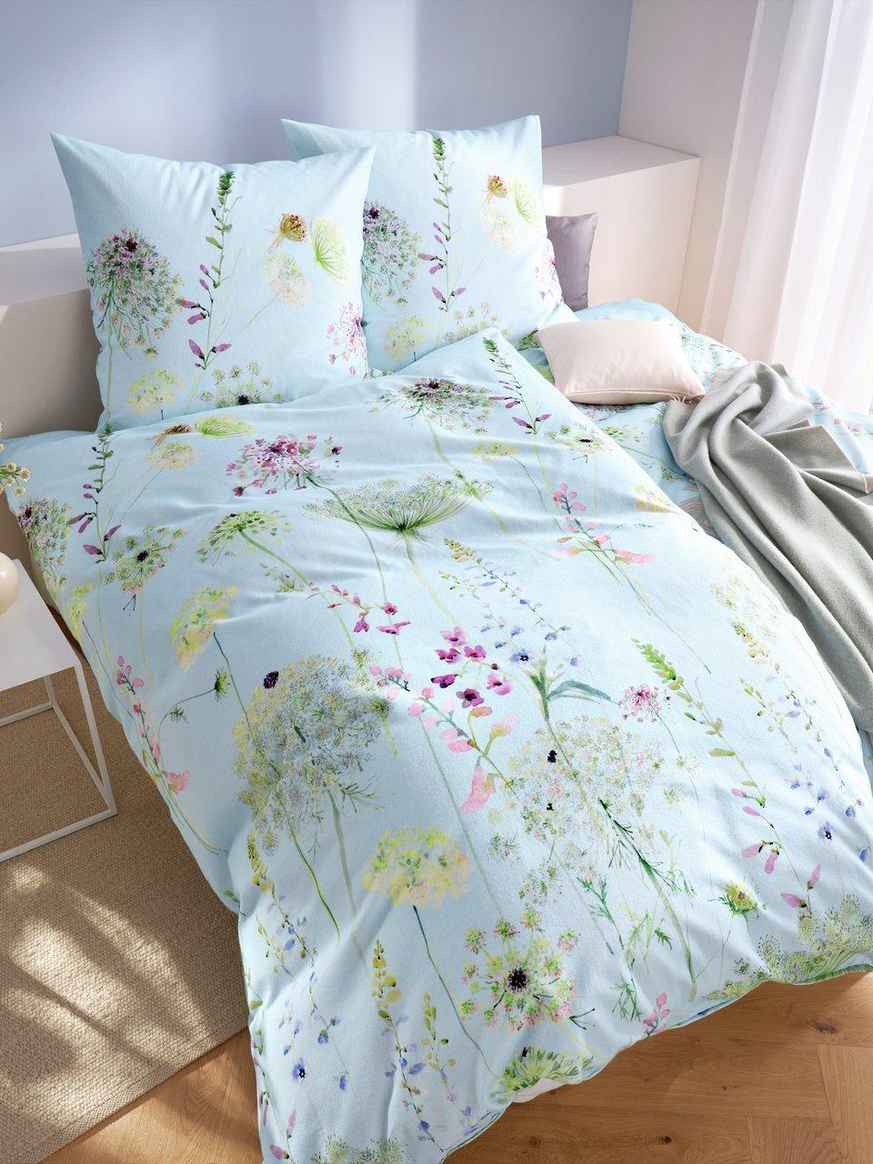 Estella - Wärmende Bettwäsche-Garnitur aus Flanell - Eisblau/Multicolor