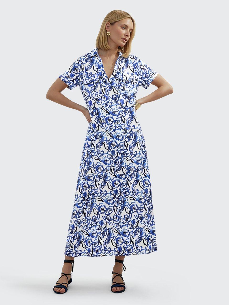 St. Emile - Kleid mit Hemdkragen - Weiß/Kornblumenblau/Multicolor