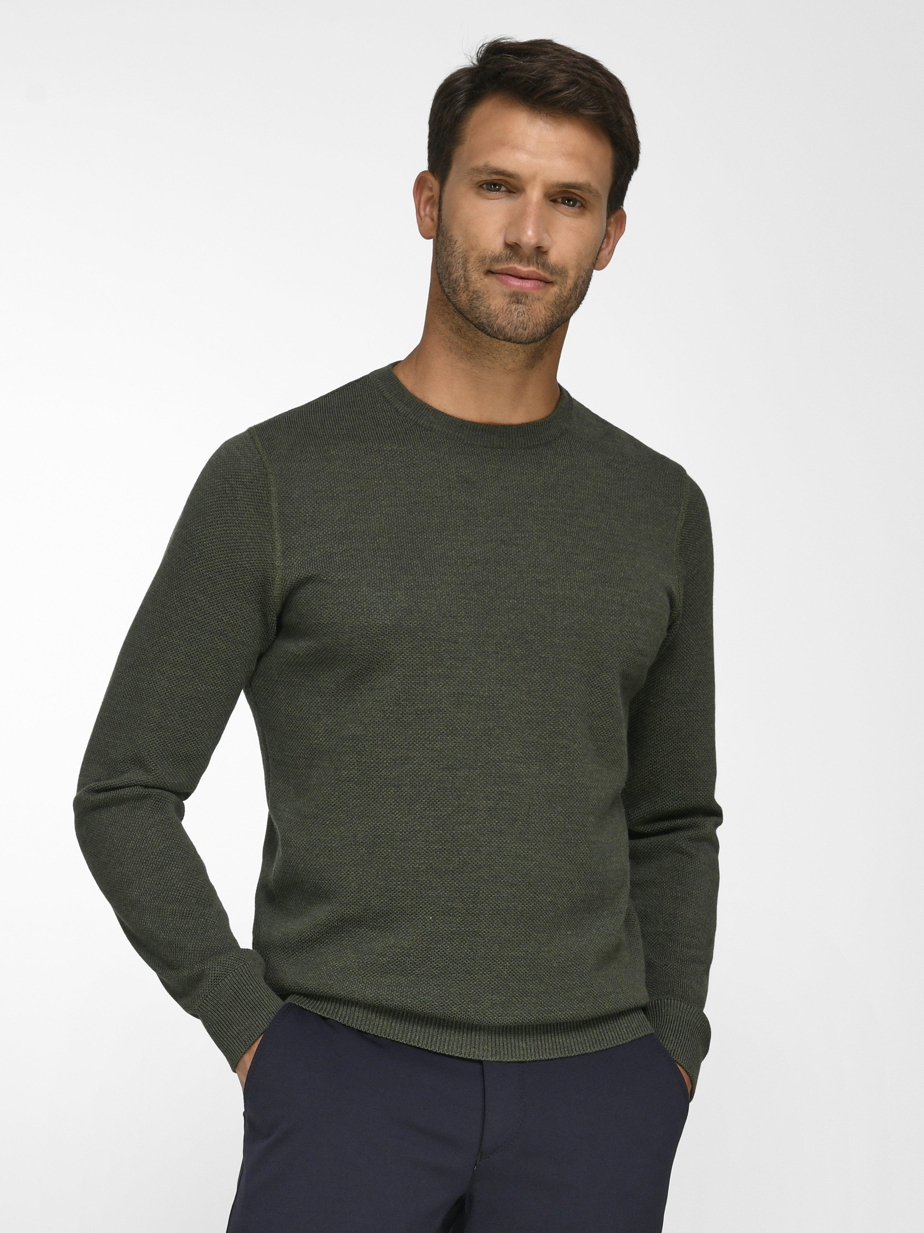 Louis Sayn - Rundhals-Pullover aus 100% Schurwolle - Oliv